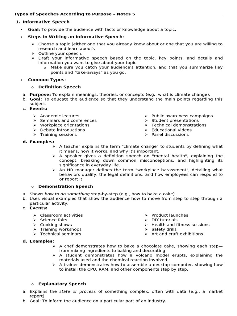 Types of Speeches According To Purpose | PDF | Rhetoric | Concept