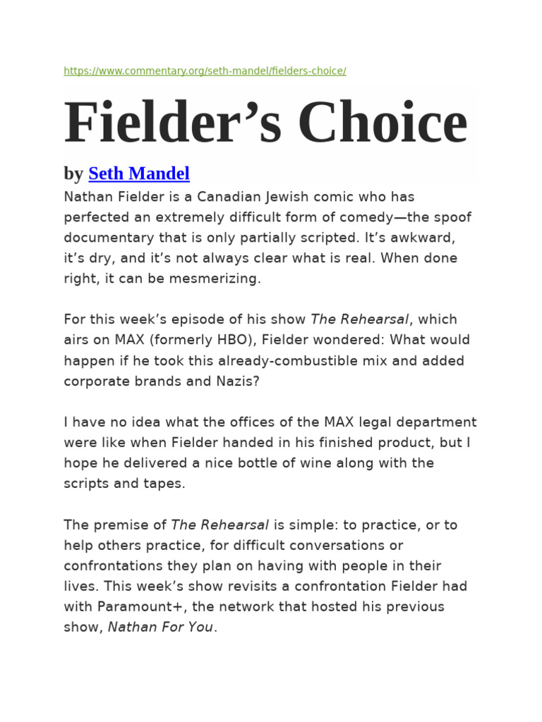 Fielder Is A Canadian Jewish Comic | PDF