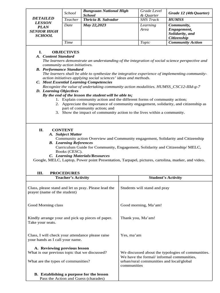 A Detailed Lesson Plan For | PDF | Community | Social Psychology