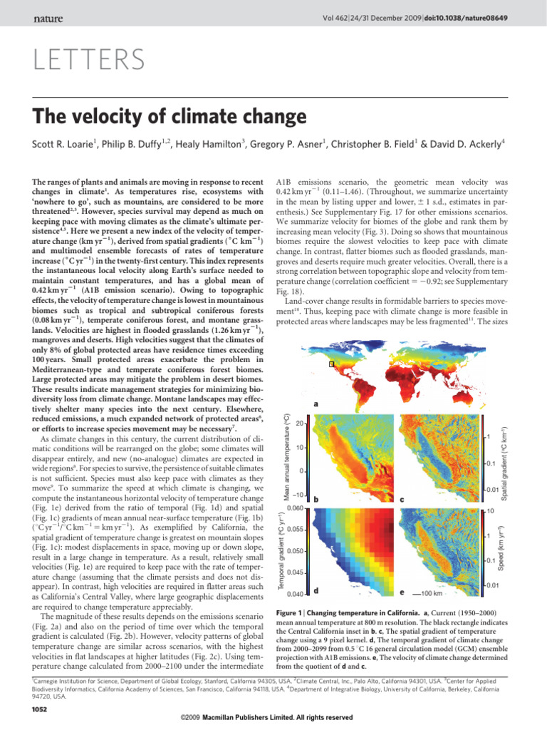 The Velocity of Climate Change | PDF | Forests | General Circulation Model