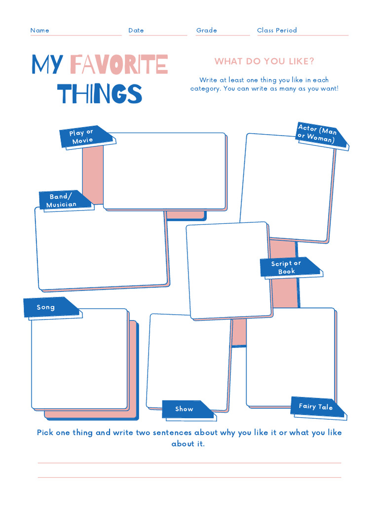 My Favorite Things Activity Sheet | PDF
