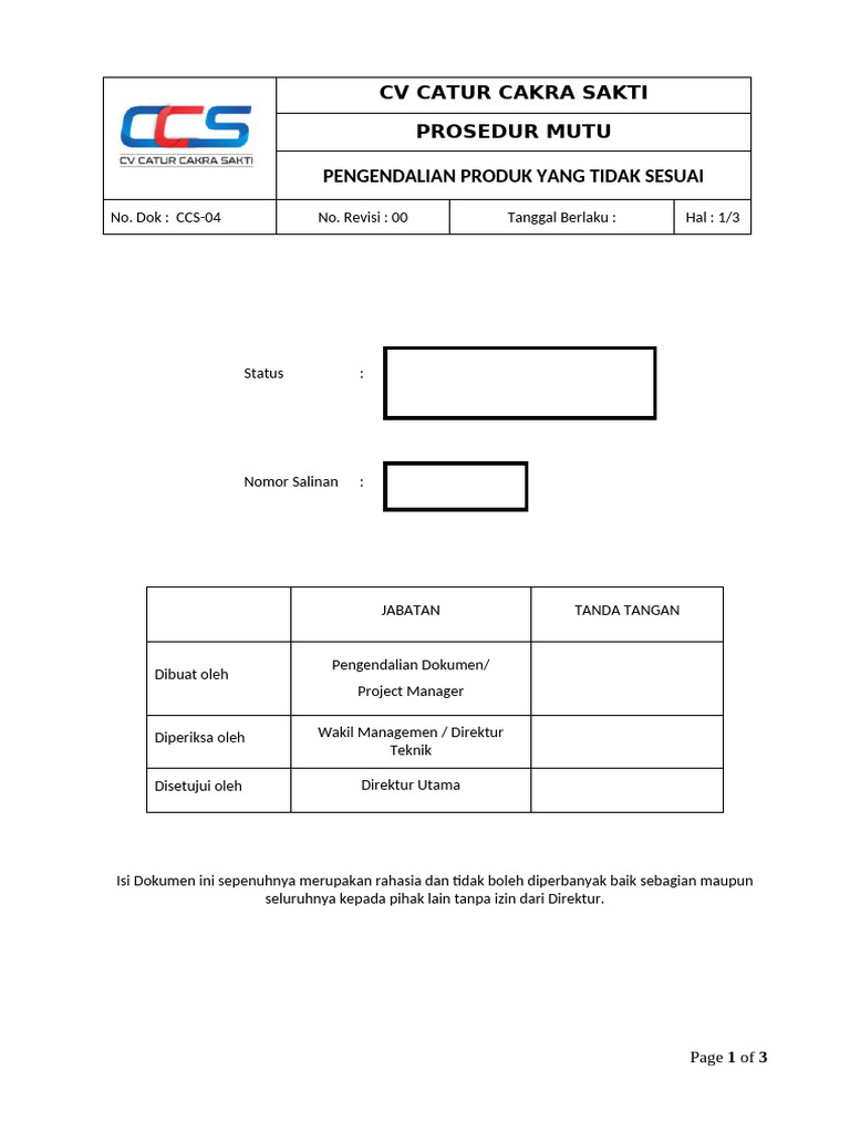 04 Pengendalian Produk Yang Tidak Sesuai CCS | PDF