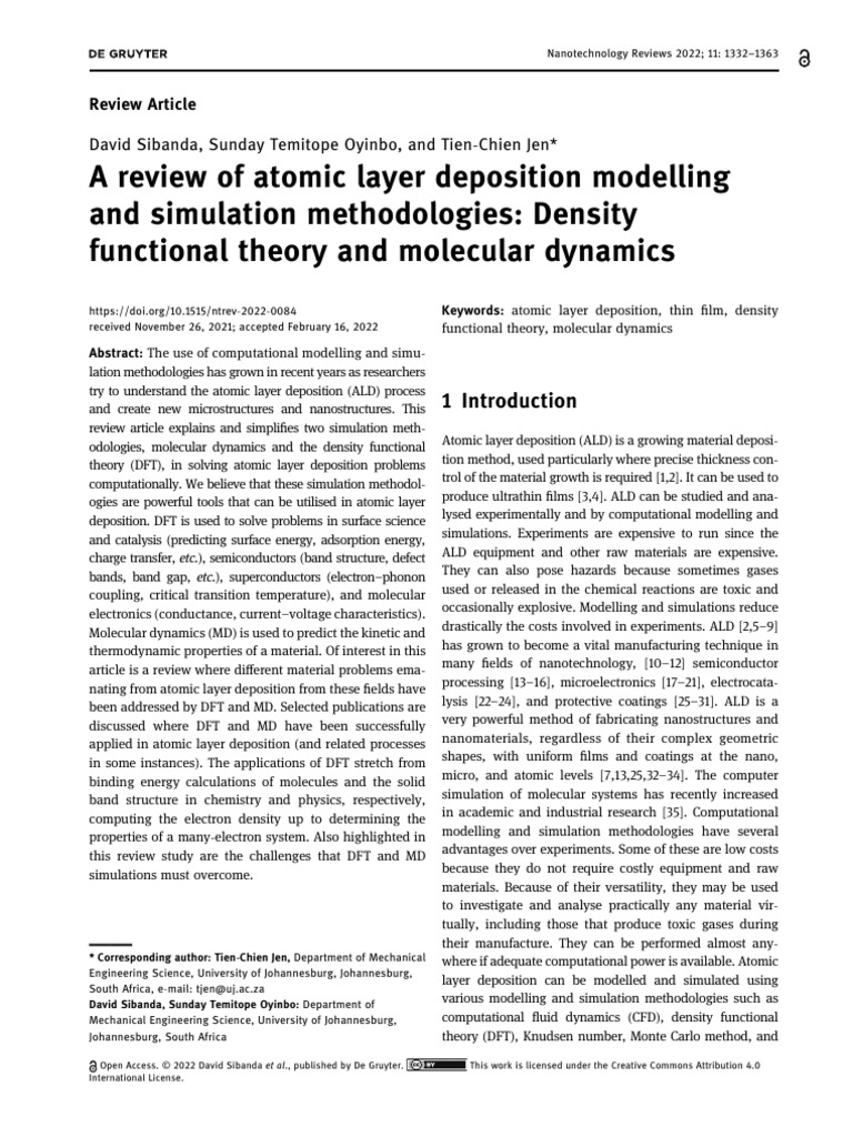 ALD Simulation Review | PDF | Density Functional Theory | Carbon Nanotube