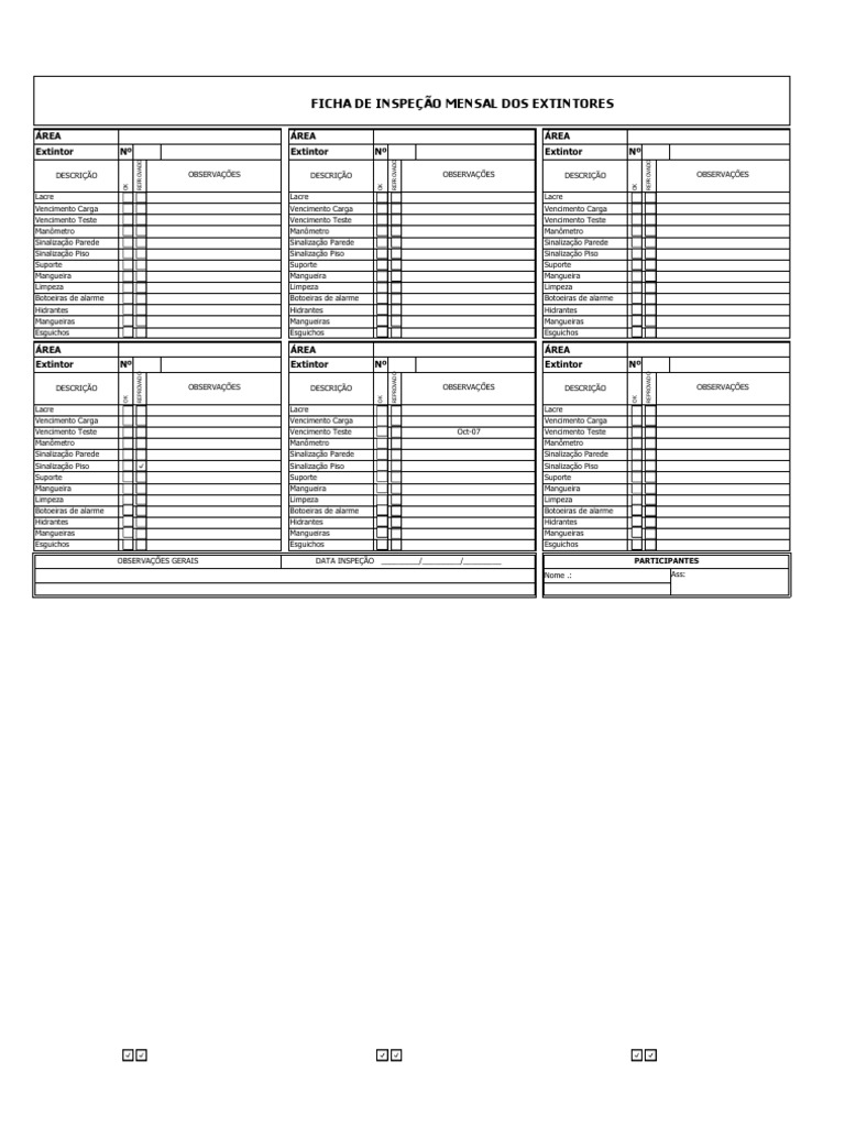 Ficha de Inspecão e Controle de extintor