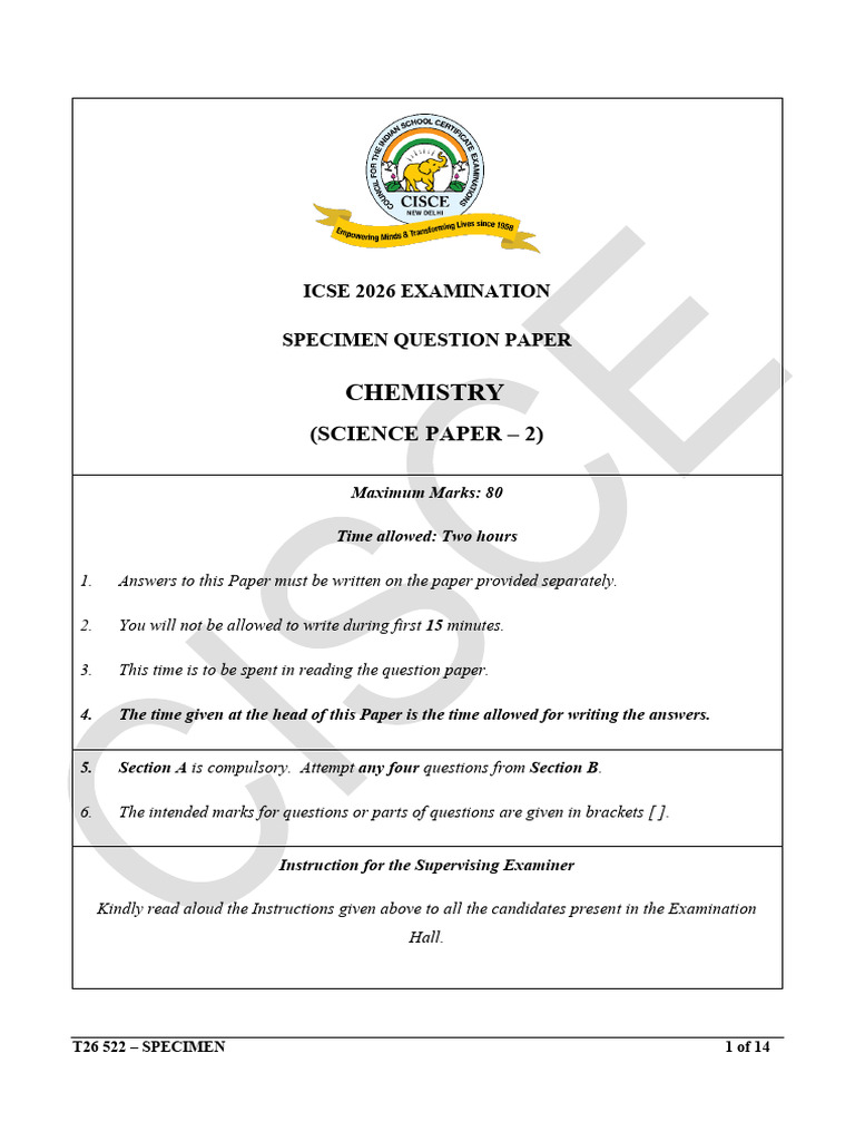 Icse 2026 Specimen 522 Sci2 | PDF | Salt (Chemistry) | Hydroxide
