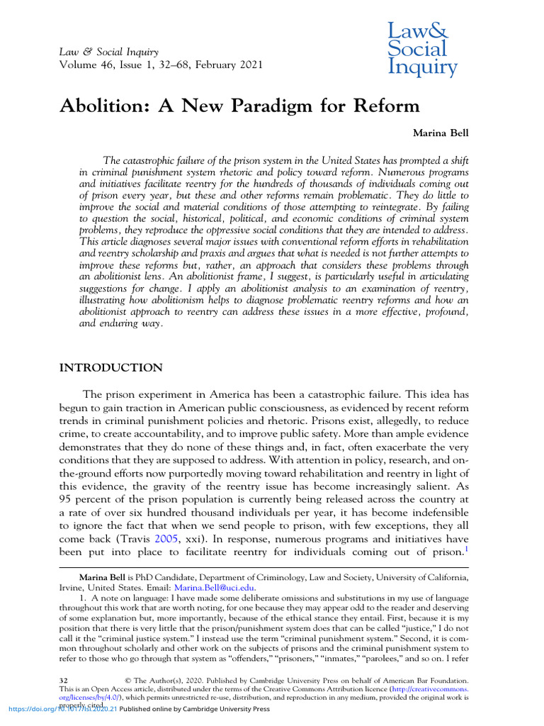 Bell, Abolition as Reform | PDF | Recidivism | Rehabilitation (Penology)