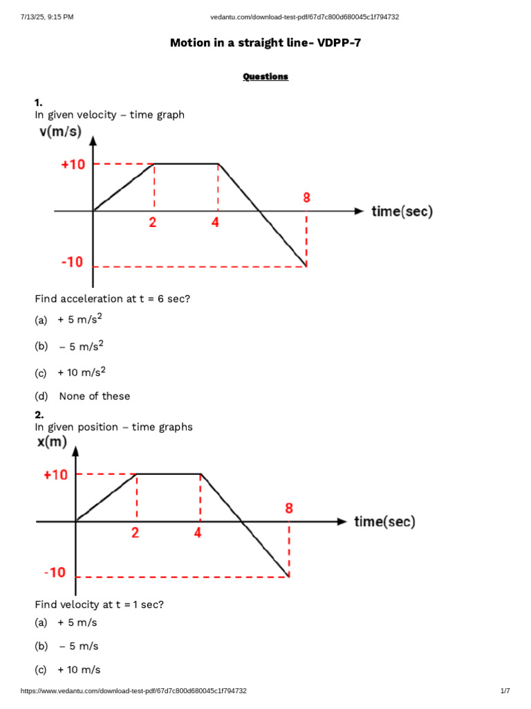 Motion in A Straight Line VDPP7 | PDF | Acceleration | Velocity