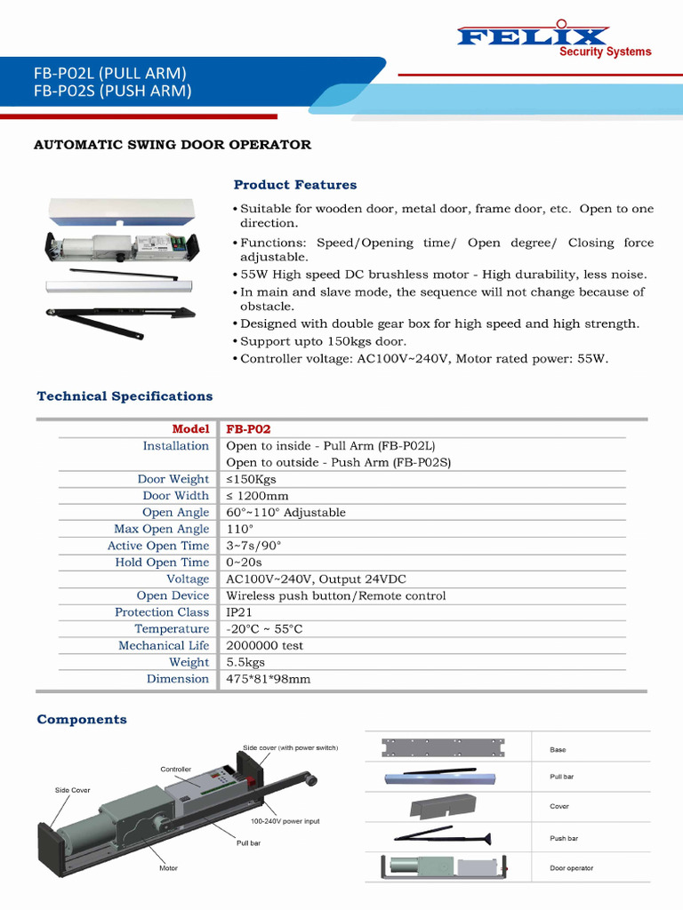 FB-P02 Auto Door Operator | PDF