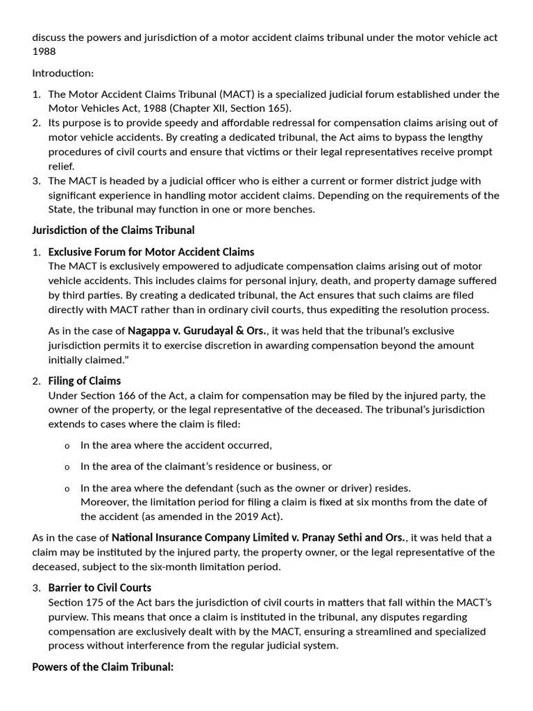 Powers and Jurisdiction of MACT | PDF | Tribunal | Lawsuit