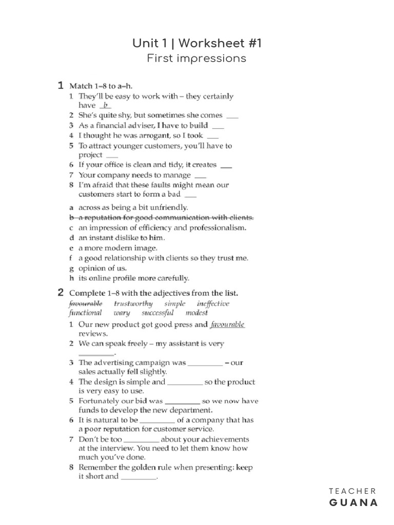 First Impressions - Worksheet | PDF