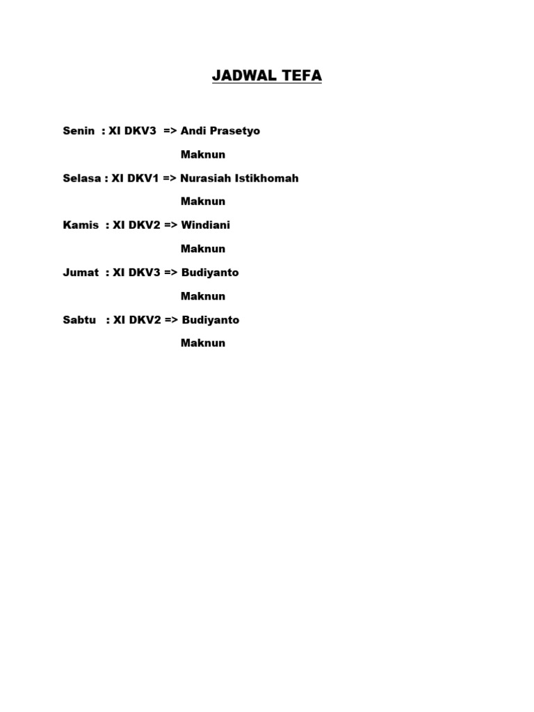 Jadwal Tefa | PDF