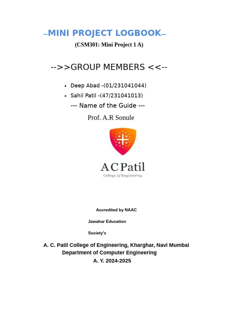 Mini Project Log Book 2 | PDF