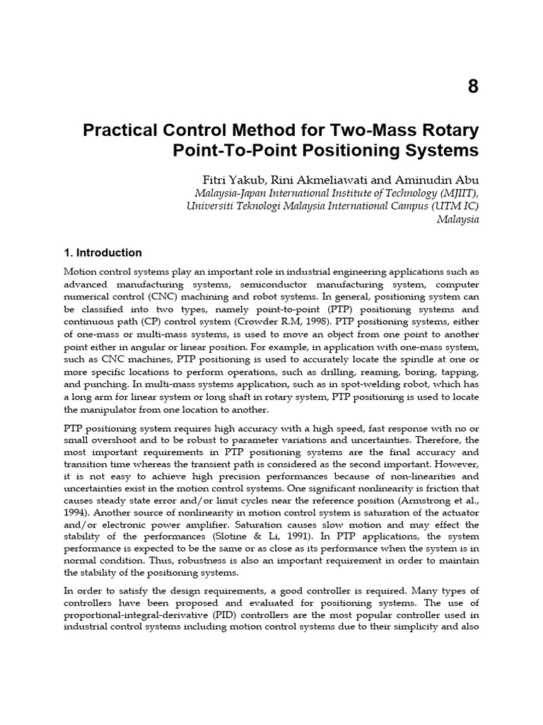 Practical Control Method For Two-Mass Rotary Point-To-Point Positioning ...
