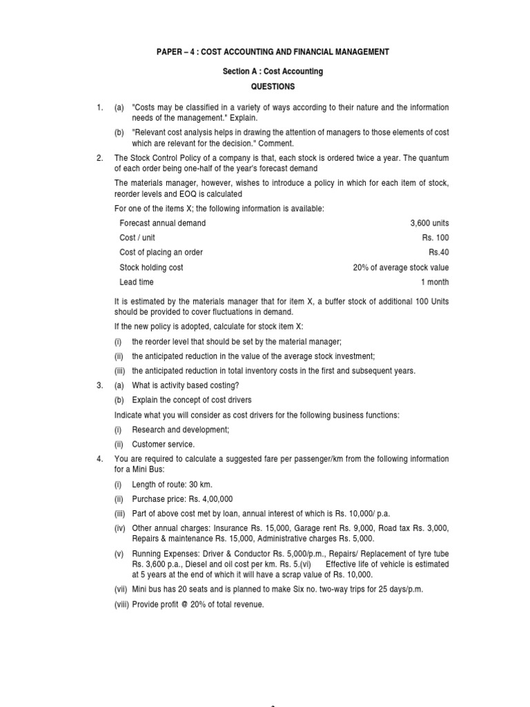 Paper - 4: Cost Accounting and Financial Management Section A: Cost ...