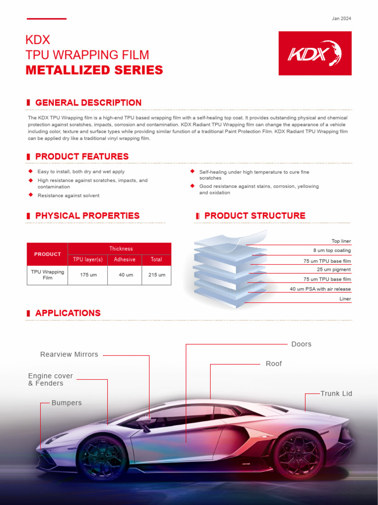 TDS of KDX Radiant TPU Wrap Film - 02 Metallized | PDF | Paint ...