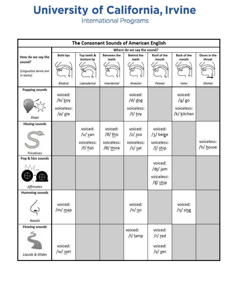 The Consonant Sounds of American English Chart | PDF | Linguistics ...