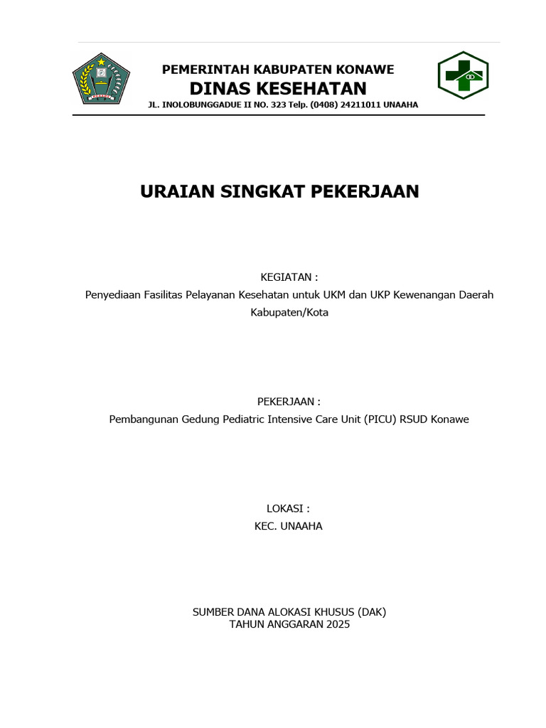 Uraian Singkat Pekerjaan Gedung PICU 2025 | PDF