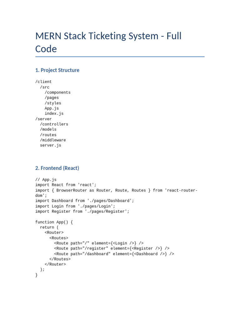 MERN Stack Ticketing System Guide | PDF