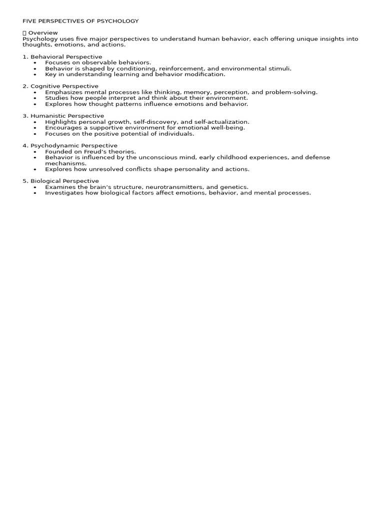 (R) Five Perspectives of Psychology | PDF