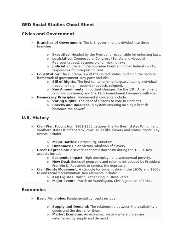 GED Social Studies Cheat Sheet | PDF | The United States | United ...