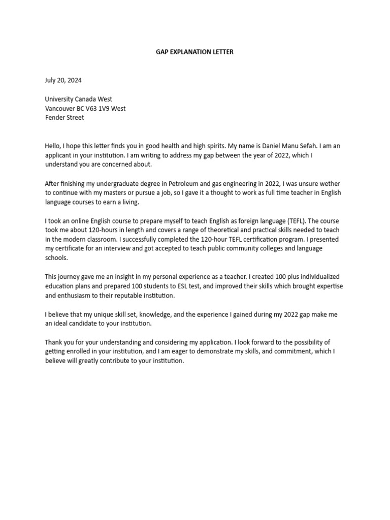 Gap Explanation Letter | PDF