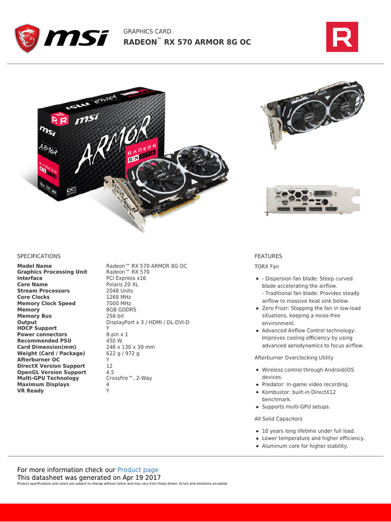 Radeon RX 570 Armor 8G Oc: Graphics Card | PDF | Computer Hardware ...