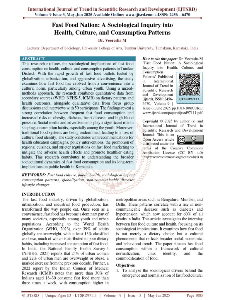 Sociological Impact of Fast Food in Karnataka | PDF | Obesity | Fast Food