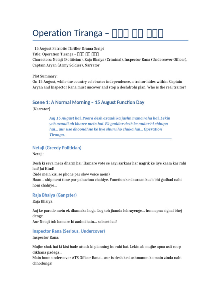 Operation Tiranga Drama Script | PDF