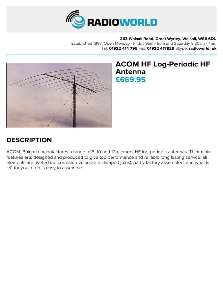 ACOM HF Log-Periodic HF Antenna | PDF