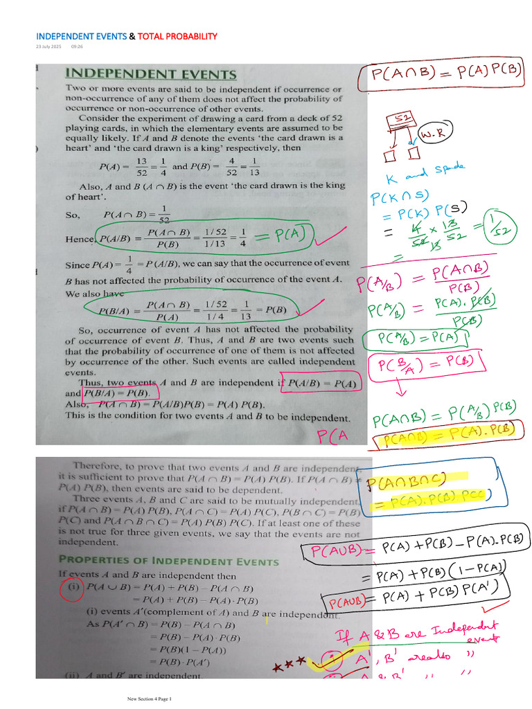 Independent Events & Total Probability | PDF