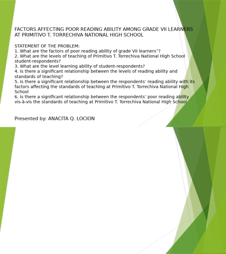 Factors Impacting Grade VII Reading Skills | PDF