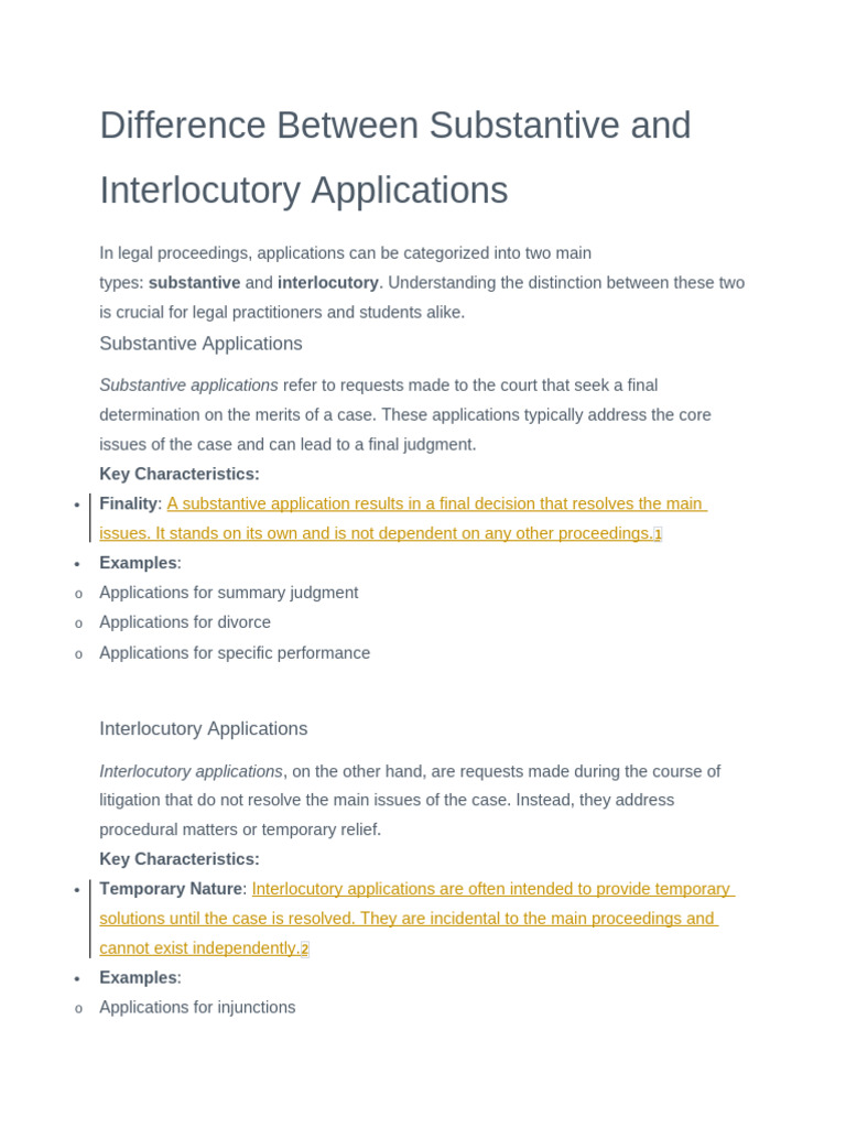 Difference Between Substantive and Interlocutory Applications | PDF ...