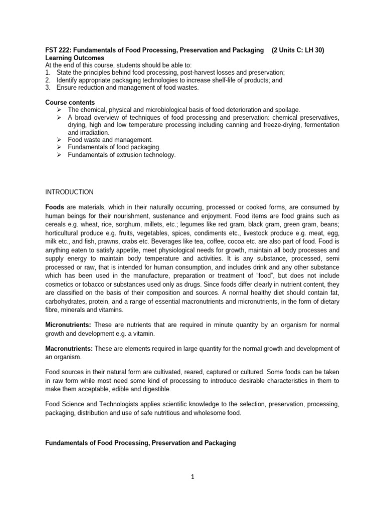Note For Fundamental of Food Processing | PDF | Food Preservation | Mold