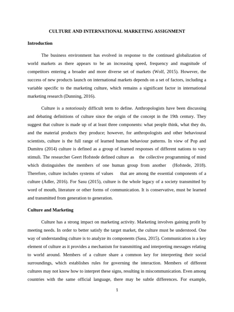 Culture and International Marketing Assignment | PDF | Marketing ...