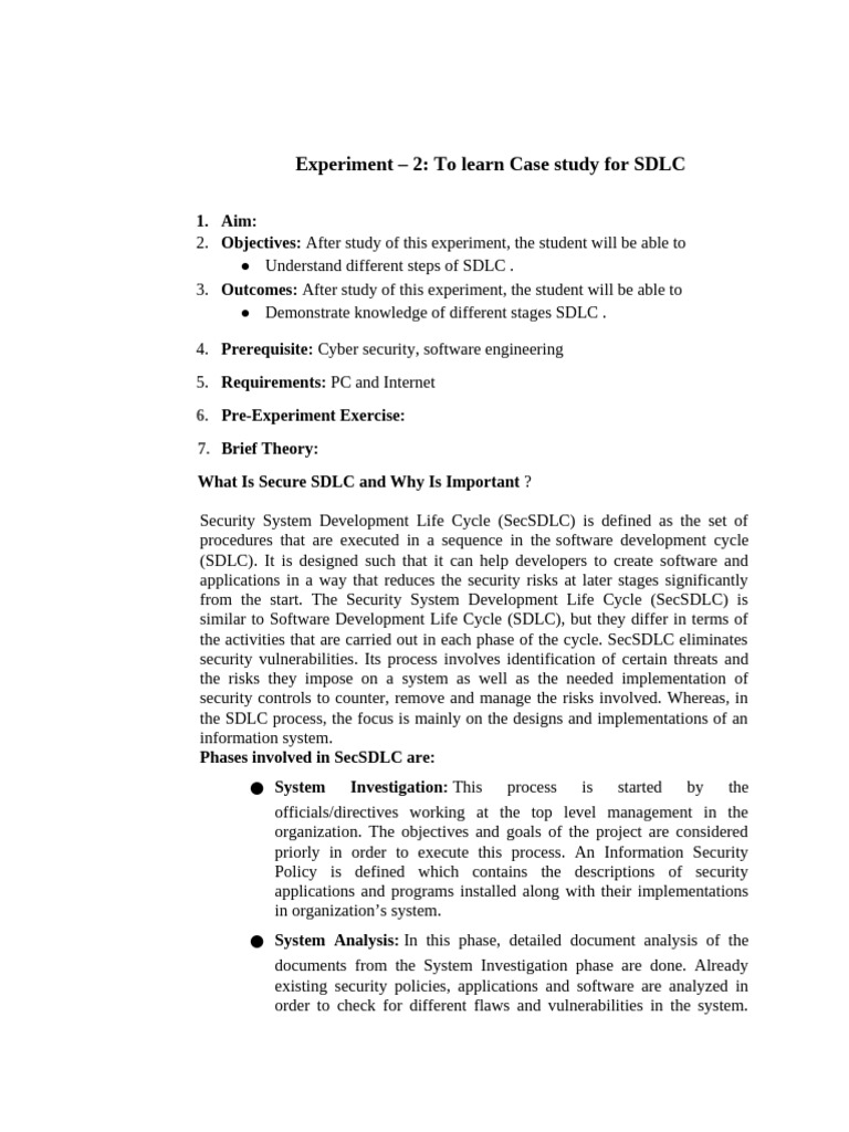 Experiment - 2 - To Learn Case Study For SDLC | PDF | Information ...