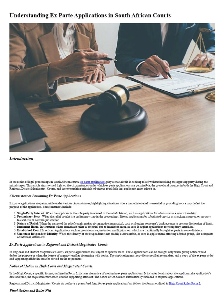 Ex Parte Applications in South Africa | PDF | Ex Parte | Legal Procedure