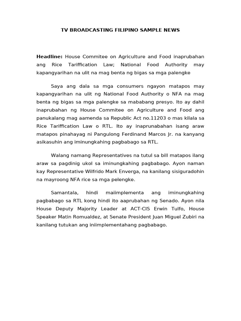 TV Broadcasting Filipino Sample News | PDF
