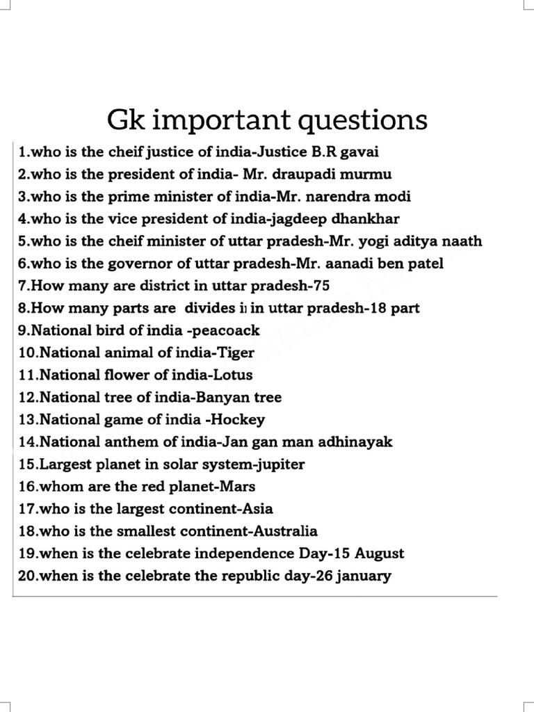 GK Important Question | PDF