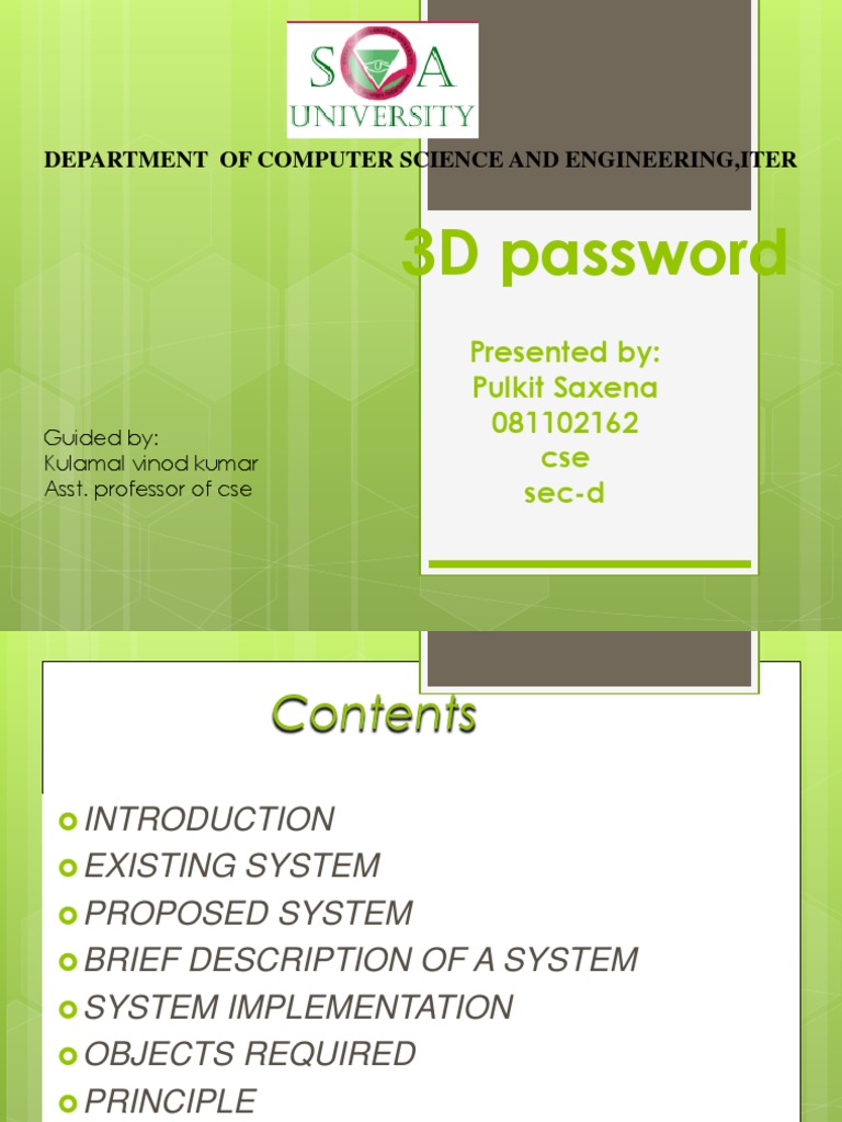 3D Password: Presented By: Pulkit Saxena 081102162 Cse Sec-D | Download ...