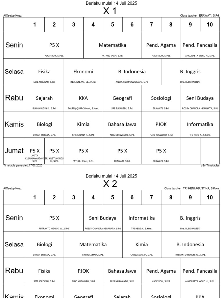 2025-2026 20250717 1300 Jadwal Kelaas SMTR 1 | PDF