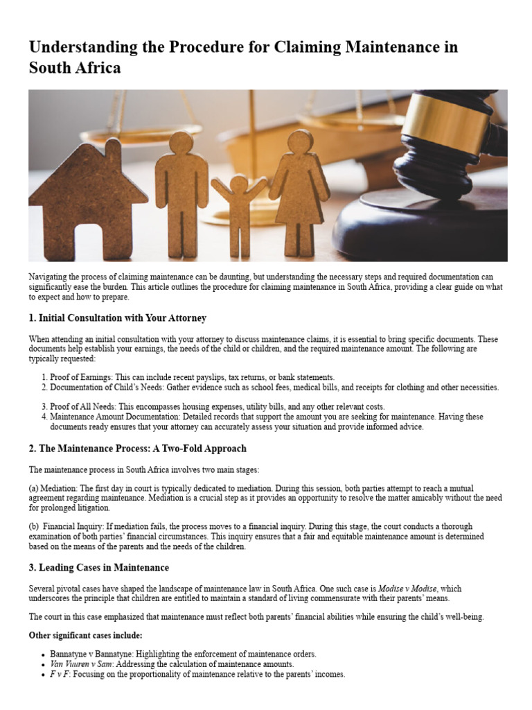 Understanding The Procedure For Claiming Maintenance in South Africa ...
