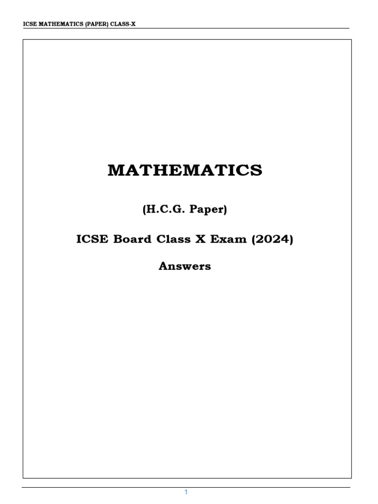 A and Sol - Mathematics (15!03!2024) - Icse (X) (1) (New Updated) | PDF ...