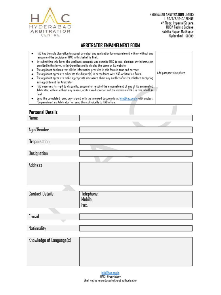Arbitrators Empanelment Form 1 | PDF | Arbitral Tribunal | Justice