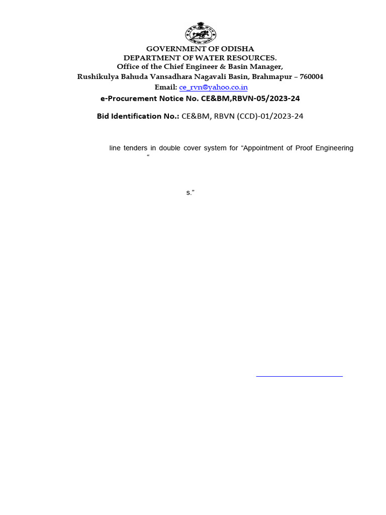 Odisha PEC Tender for Irrigation Project | PDF