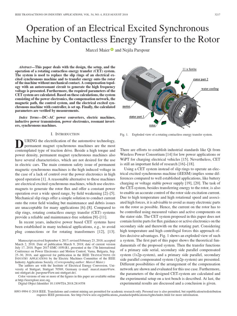 Operation of An Electrical Excited Synchronous Machine by Contactless ...