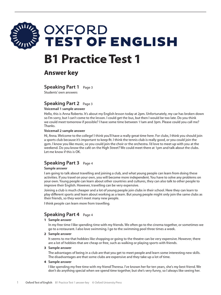 Ote b1 Practice Test1 Answer | PDF | Cambodia