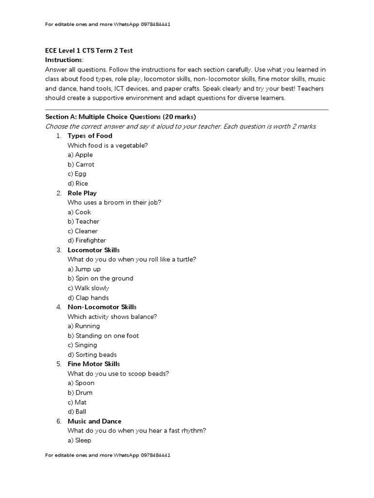 ECE Level 1 CTS Term 2 Test | PDF | Foods | Educational Technology