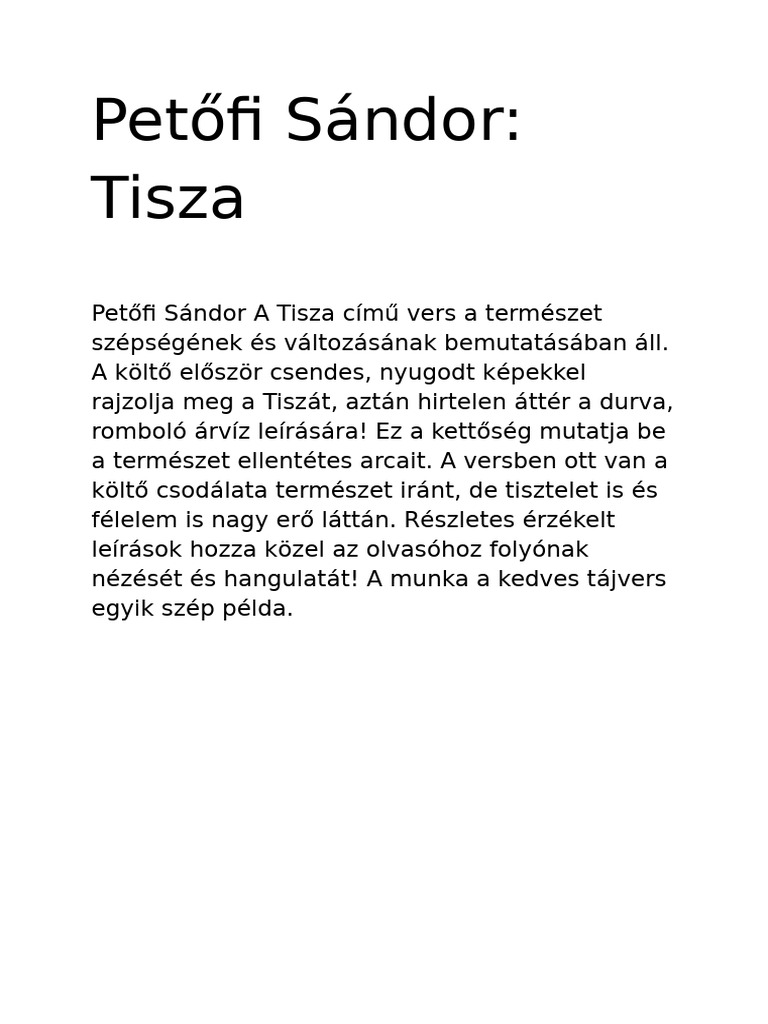Petőfi Sándor Tisza | PDF
