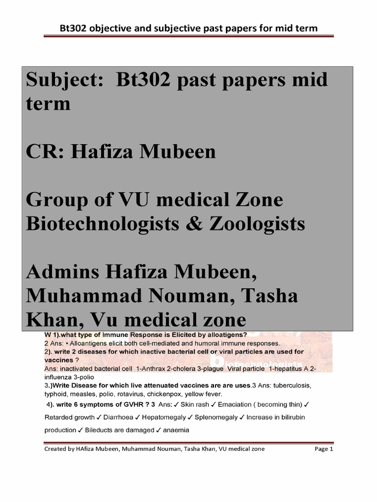 BT 302 Past Papers f9r Mud Termdocx | PDF