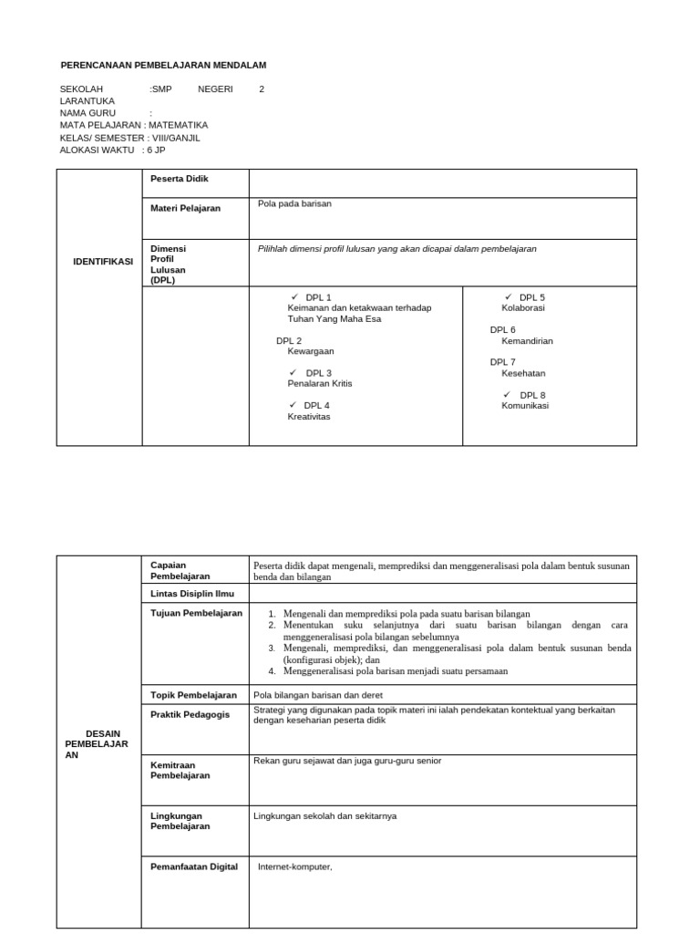 Template - RPP Pembelajaran Mendalam-1 | PDF